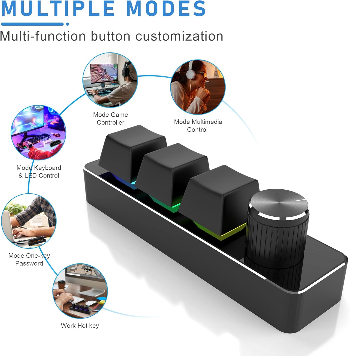 USB Mini Keypad 3 Keys and 1 Knob Mechanical Programmable ...