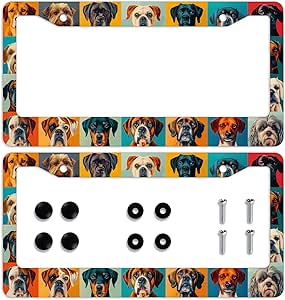 Amazon.com: Dog License Plate Frame Colorful Cute Pet Dogs Animal ...