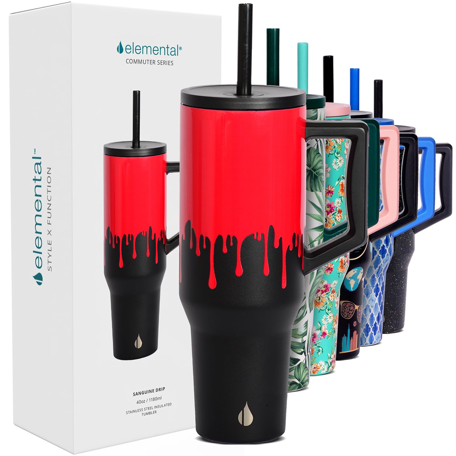 Amazon.com | Elemental 40 oz Tumbler with Handle and Straw - Spill ...