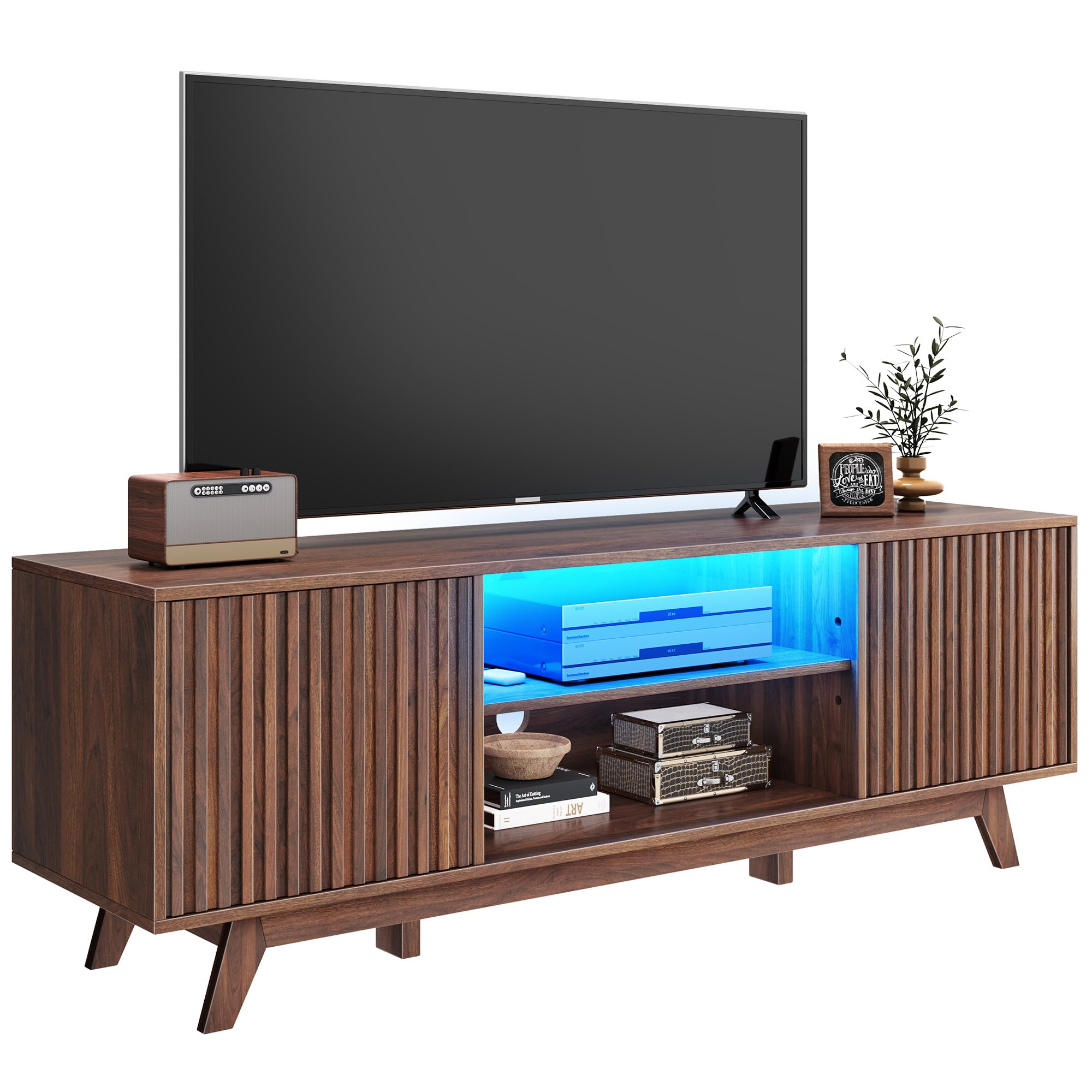 YITAHOME 59" LED TV Stand for 65 inch TV, Mid Century Modern TV Stand ...