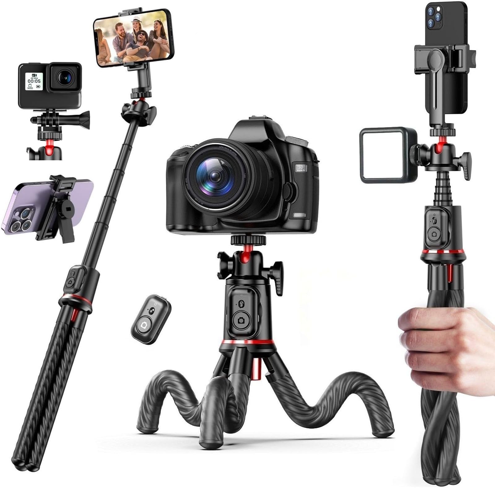 Amazon.com: Flexible Phone Tripod Selfie Stick, Octopus Camera Tripod ...