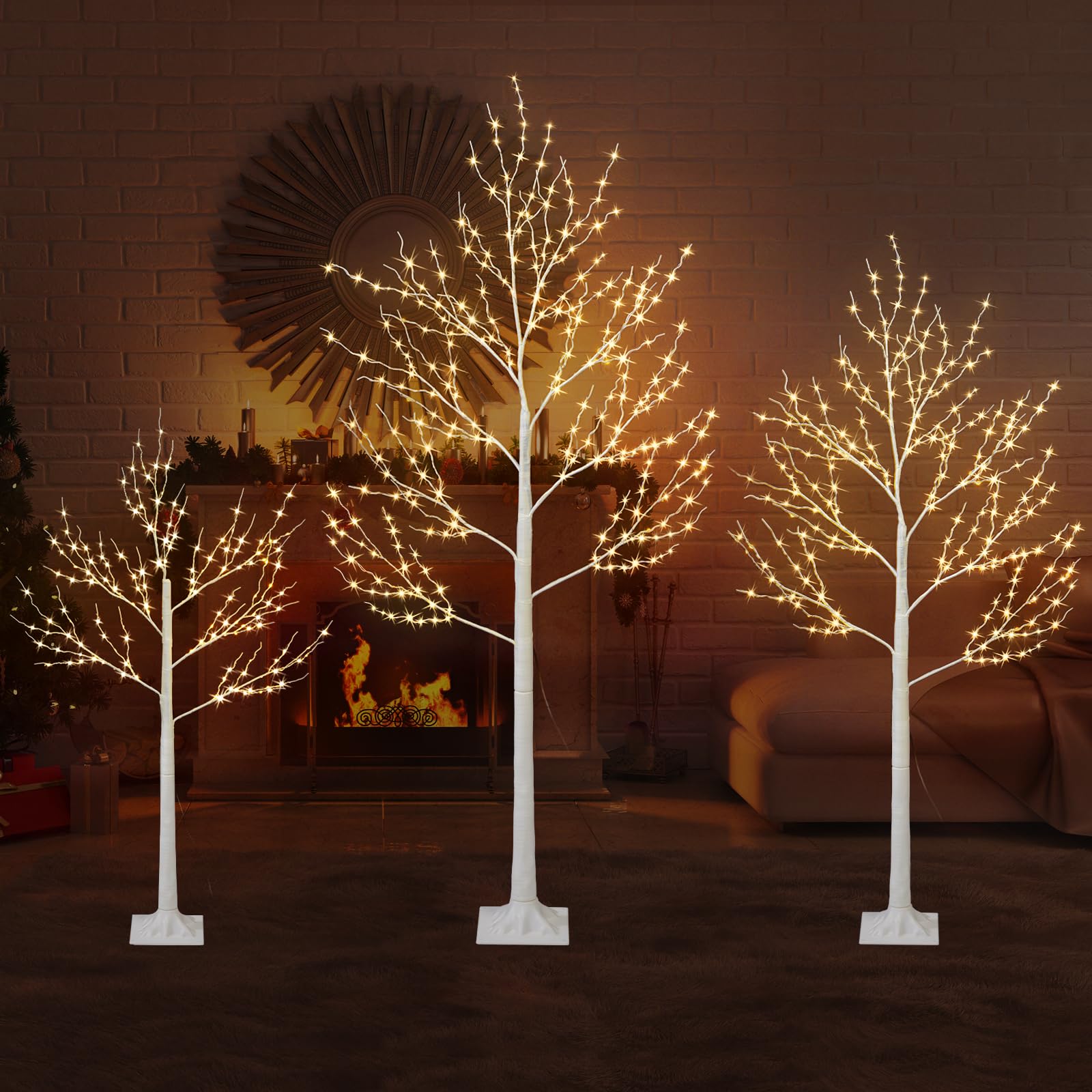 Amazon.com : COCLUB 3-Pieces White Birch Tree Set, 4FT 5FT 6FT Led ...