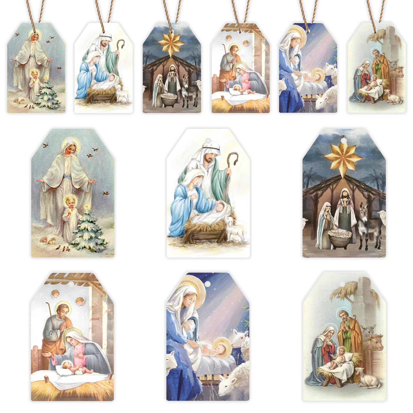 Religious Christmas Tags,Xmas Birth of Jesus Gift Labels with String 60 ...