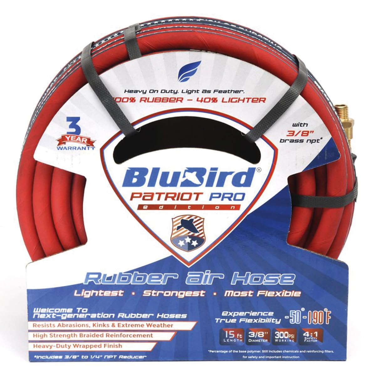 Snapklik.com : BluBird PPPRO3815 Patriot Pro Rubber Air Hose 3/8 In X 15 Ft