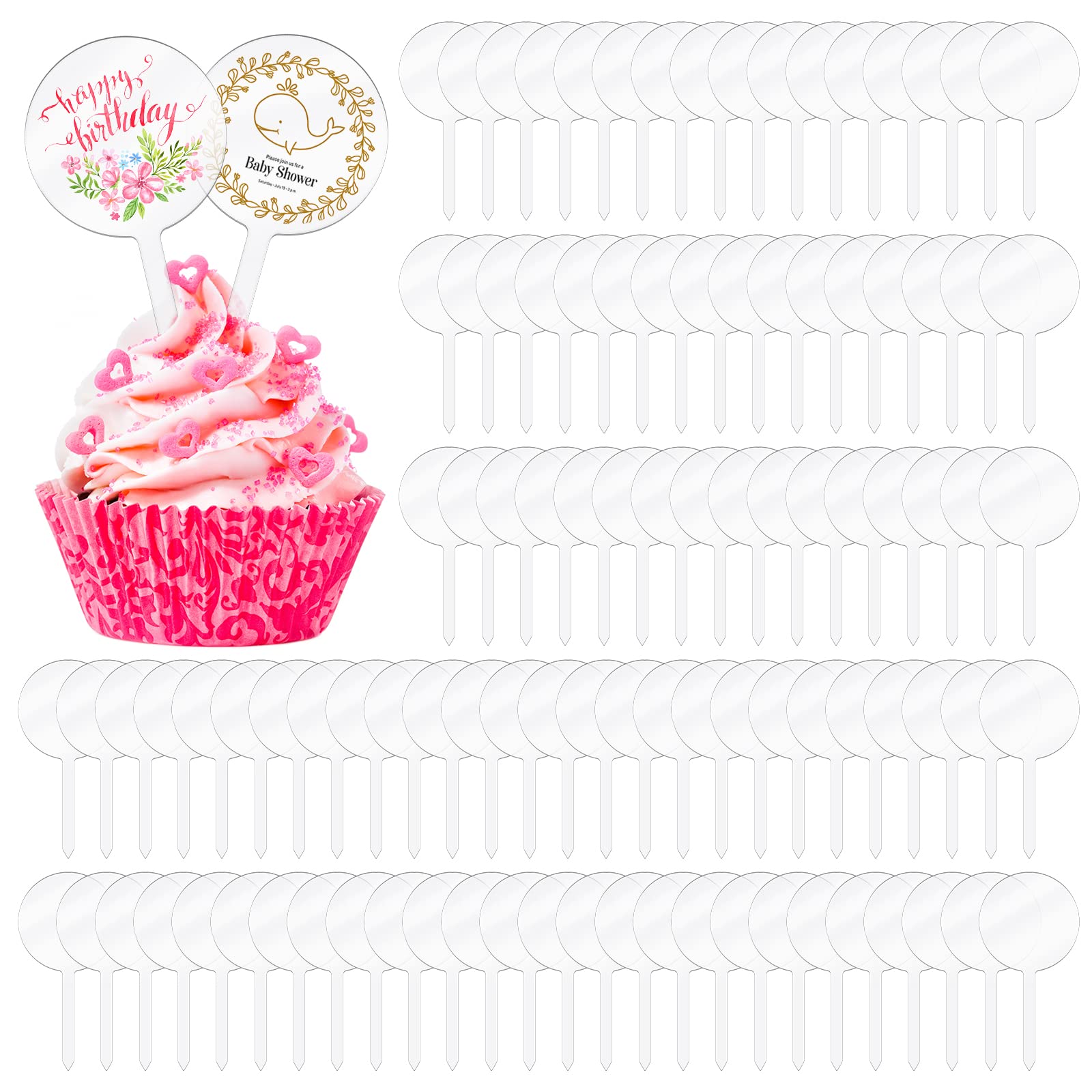 Amazon.com: BBTO 100 Pieces 2 Inch Round Clear Acrylic Cupcake Toppers ...