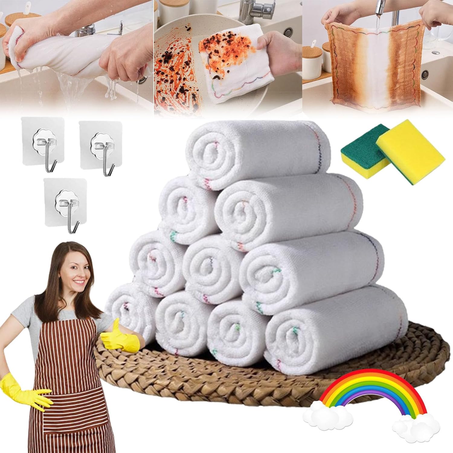 Amazon.com: RJDJ Rainbow Oleophobic Cleaning Cloth, 12-Layer Thickened ...