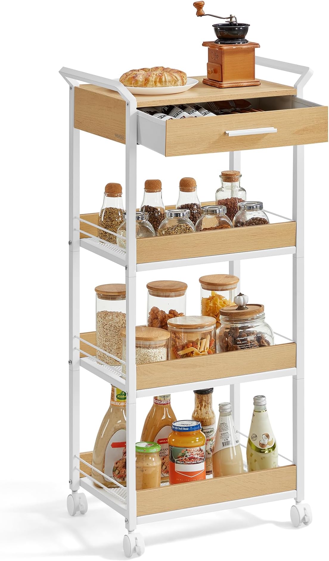 VASAGLE Carro de Almacenamiento, Carro Rodante de 3 Niveles, con Freno ...