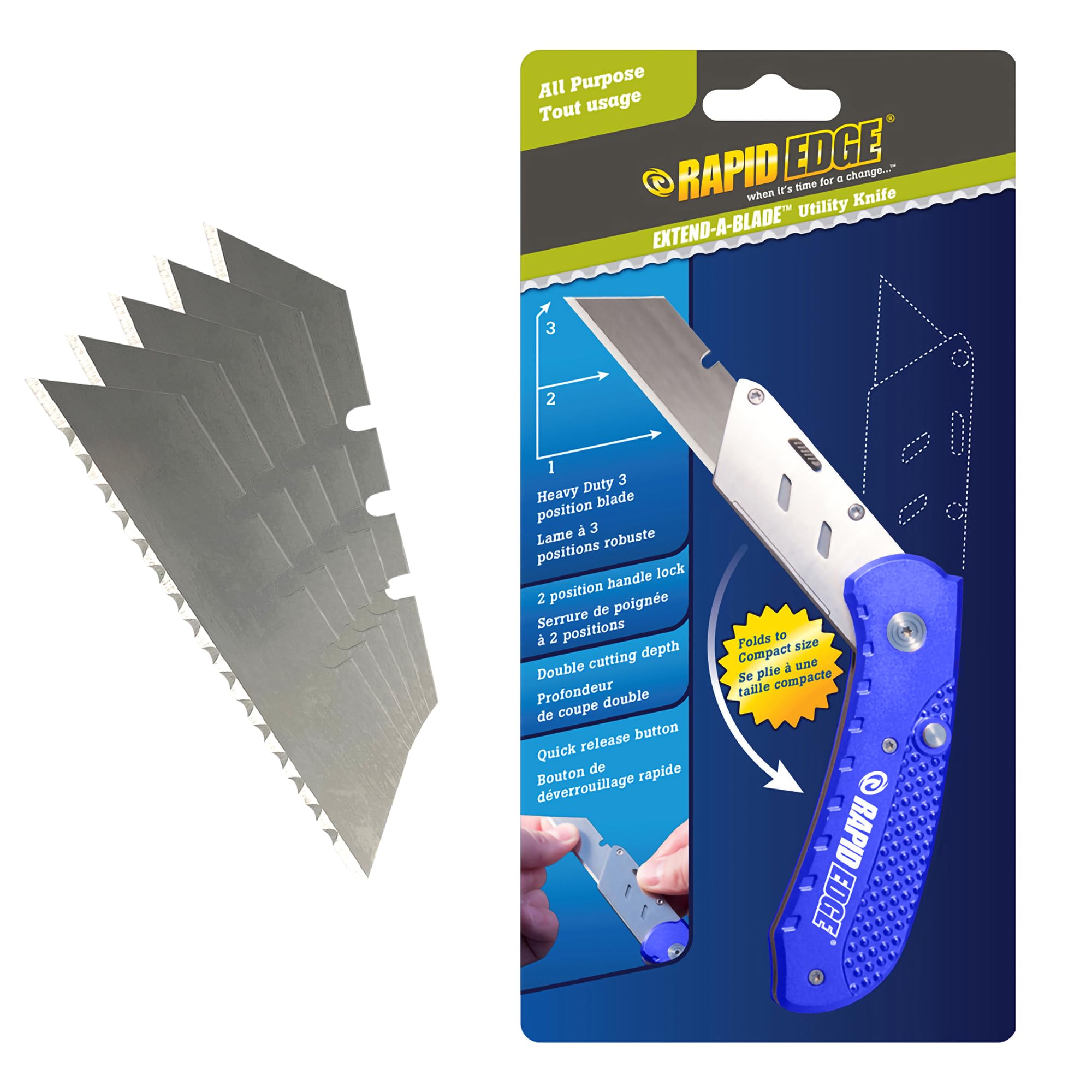 Rapid Edge Extend-A-Blade Utility Knife, Folding Razor Knife with 3 ...