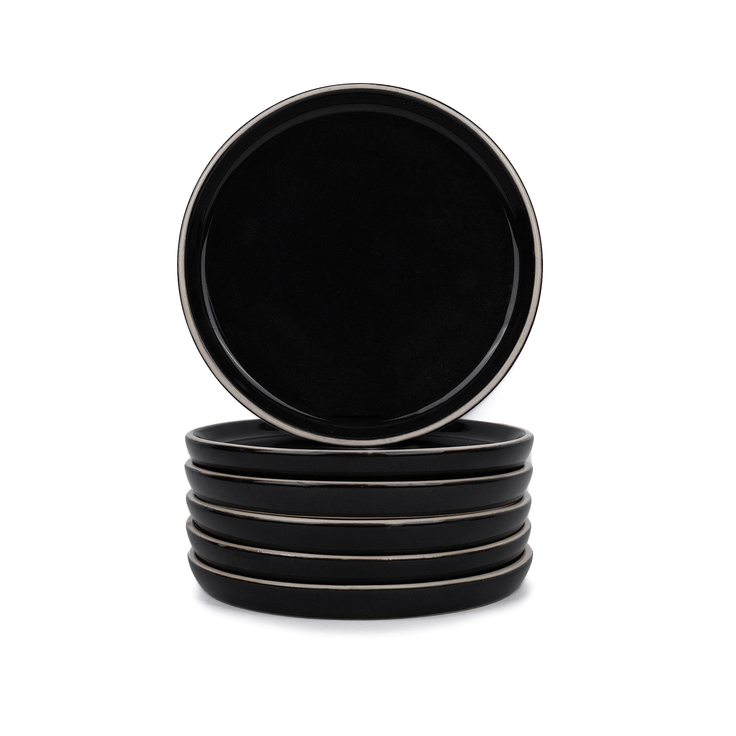 Buy Shay Quarter Plates Set of 6, Black with White Rim | Glossy Finish ...