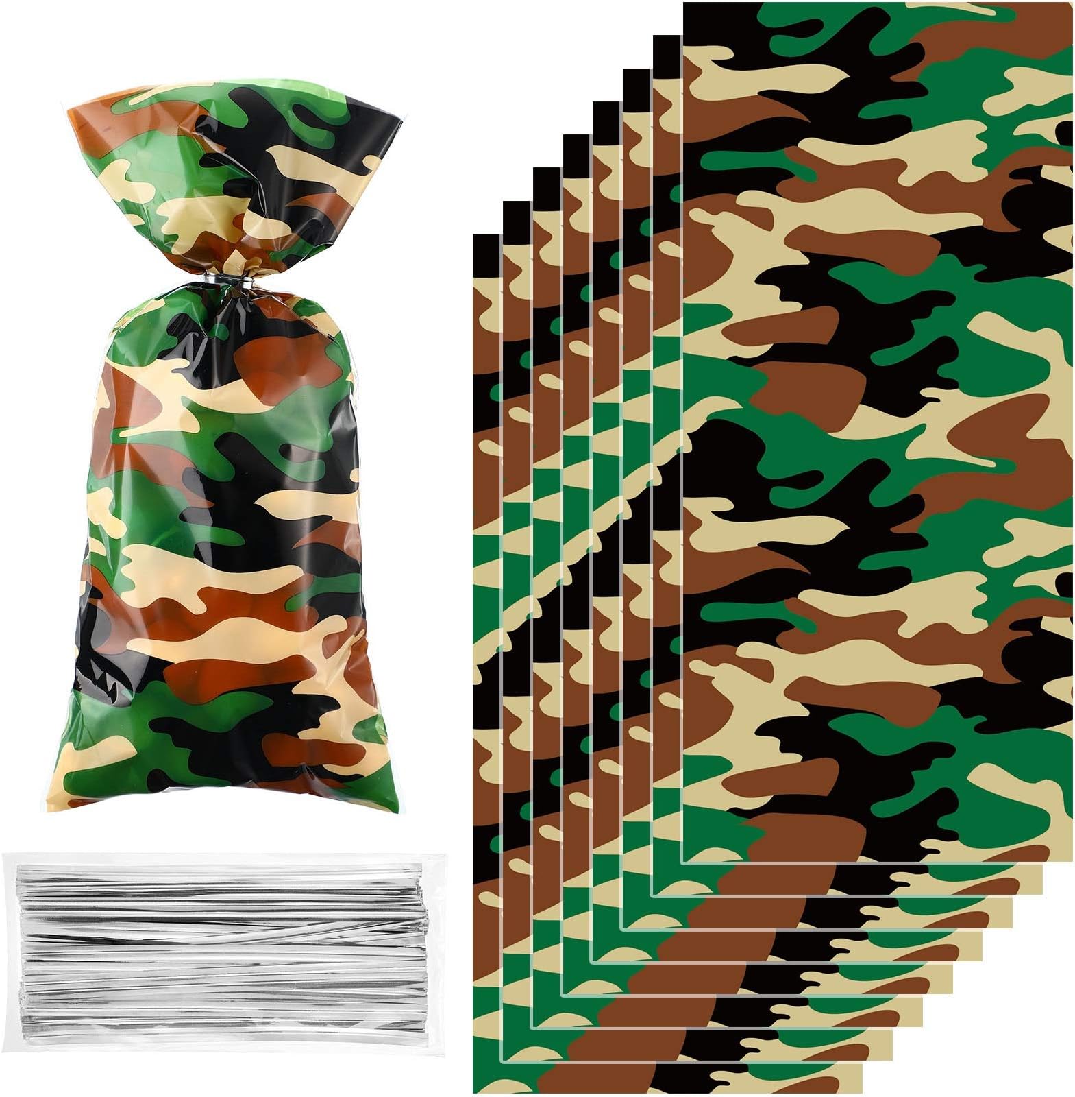 Amazon.com: 100 Pieces Camo Cellophane Treat Bags, Khaki Camouflage ...