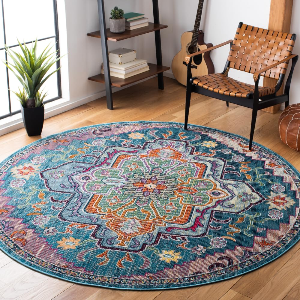 Amazon.com: SAFAVIEH Crystal Collection Area Rug - 9' Round, Teal ...