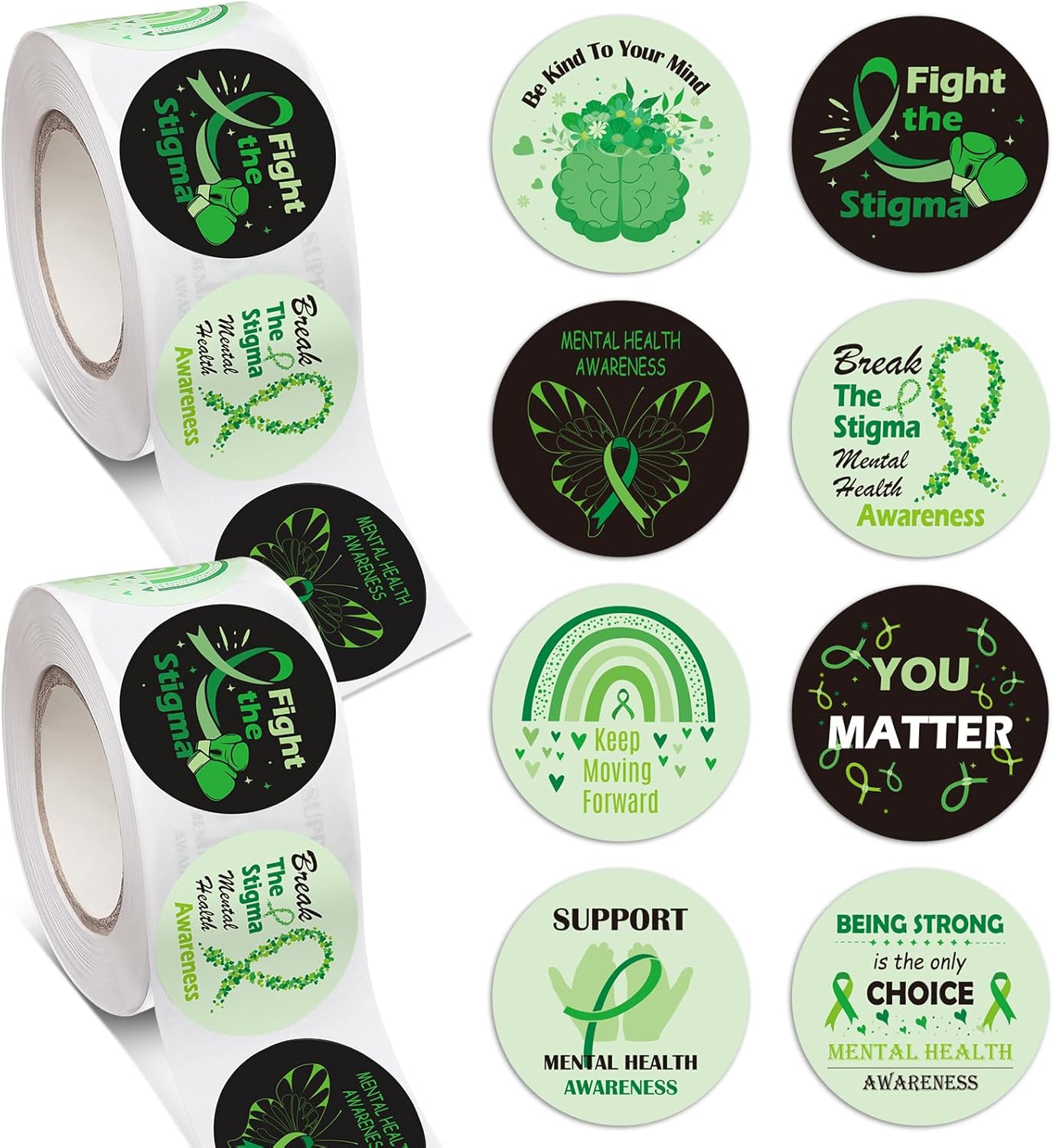 Amazon.com : ReliThick 2 Rolls/ 1000 Pcs Mental Health Awareness ...