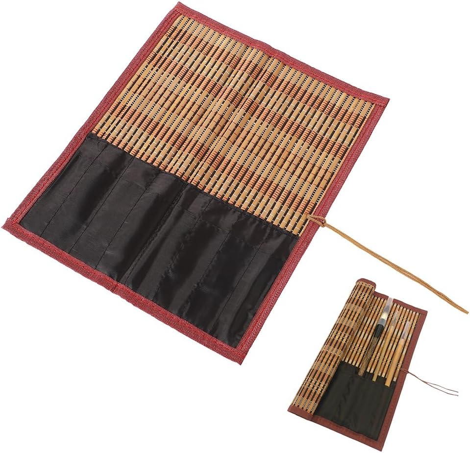 Amazon | TKY 筆巻 筆巻き 書道 習字 竹 筆入れ 習字道具 ポケット付き 7本収納 (Mサイズ) | 筆巻 | 文房具・オフィス用品