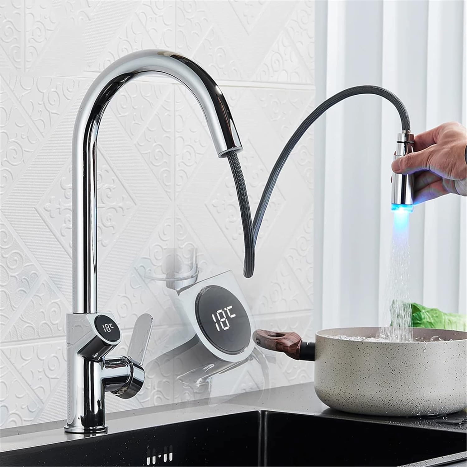 Faucet/Tap,Pull-Out Kitchen Sink Faucet, Temperature Display Smart ...