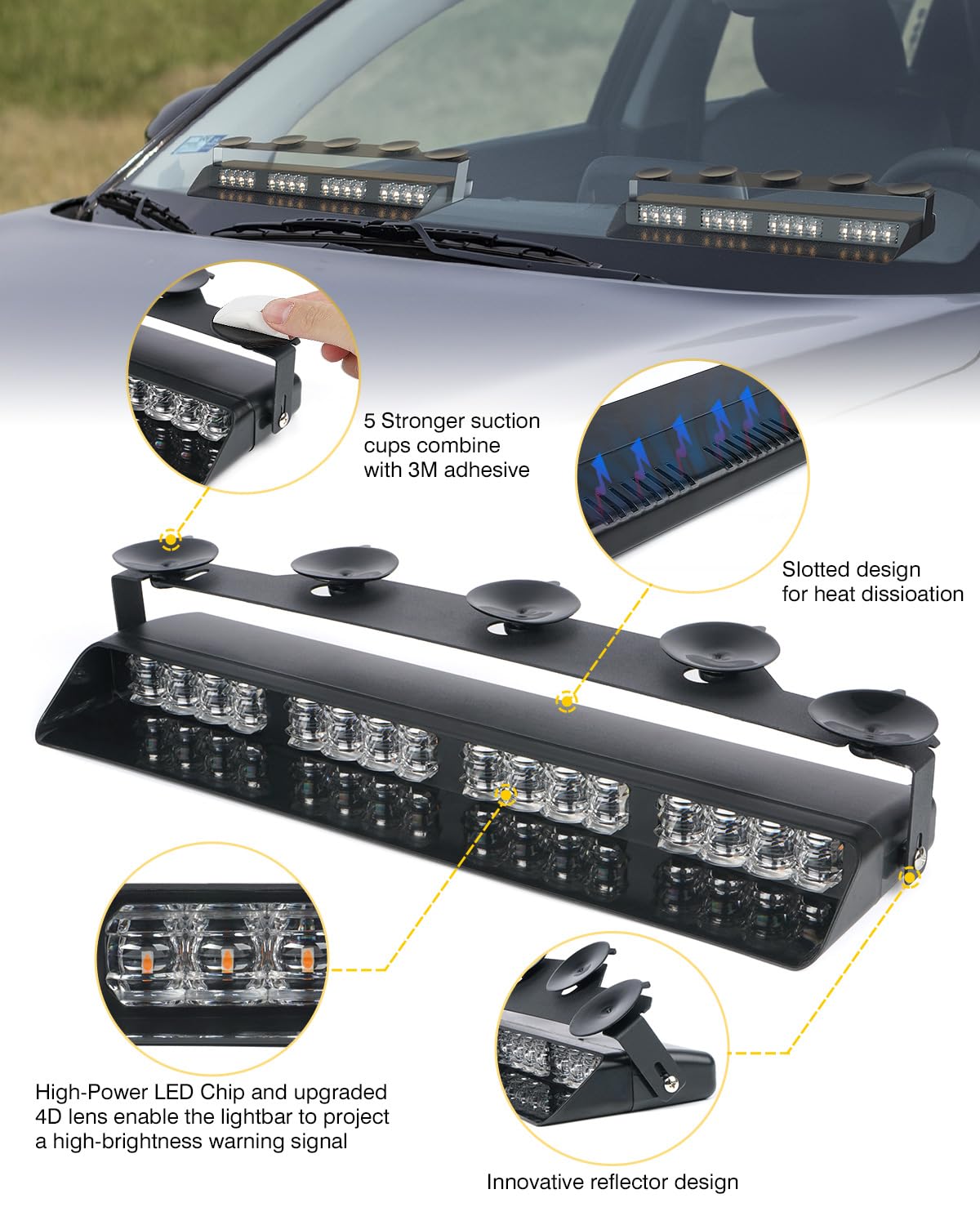 Snapklik.com : LED Emergency Dash Strobe Lights Bar w/Controller Front Windshield Visor Deck ...