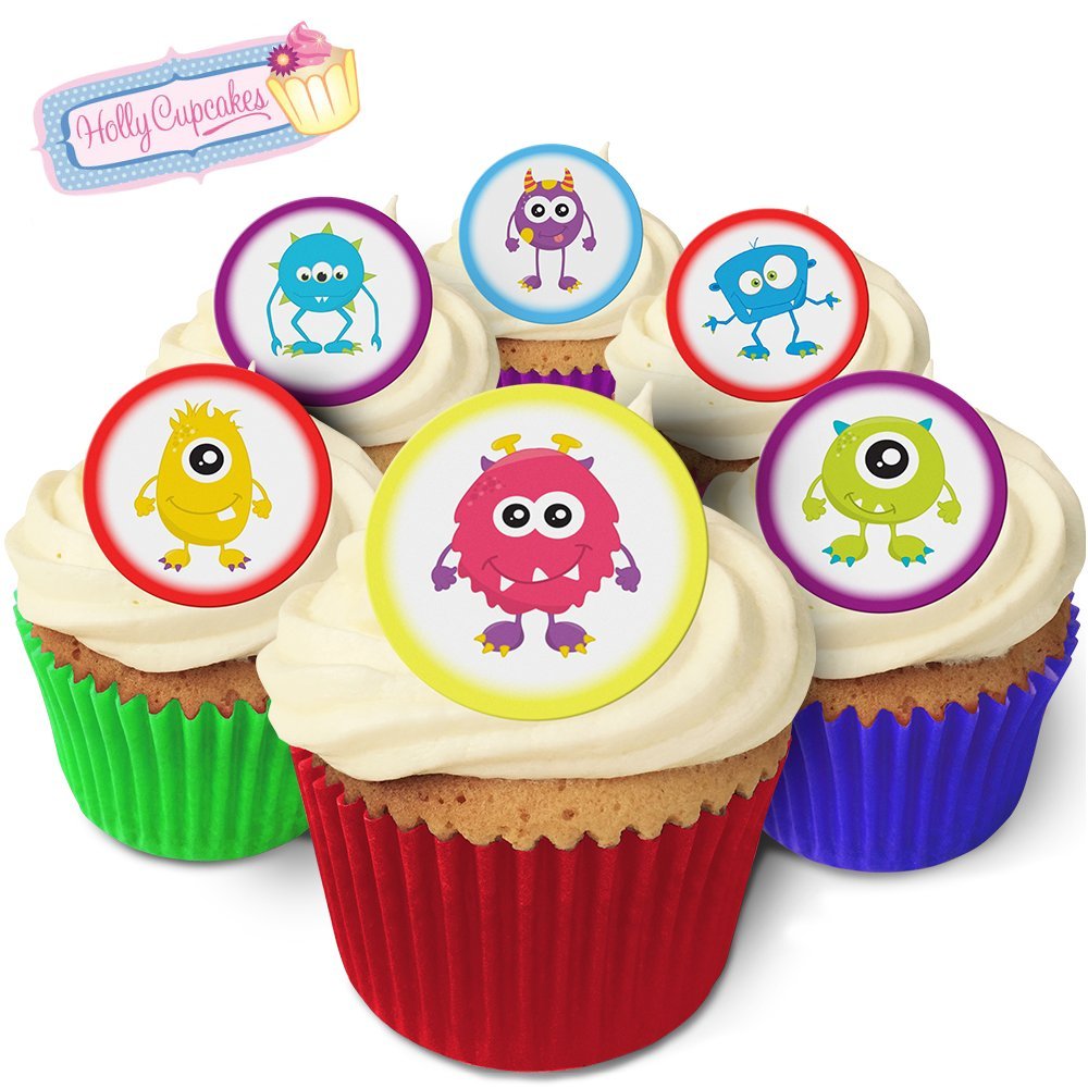 24 Edible Pre-Cut Wafer Round Cake Toppers: Monsters : Amazon.co.uk ...