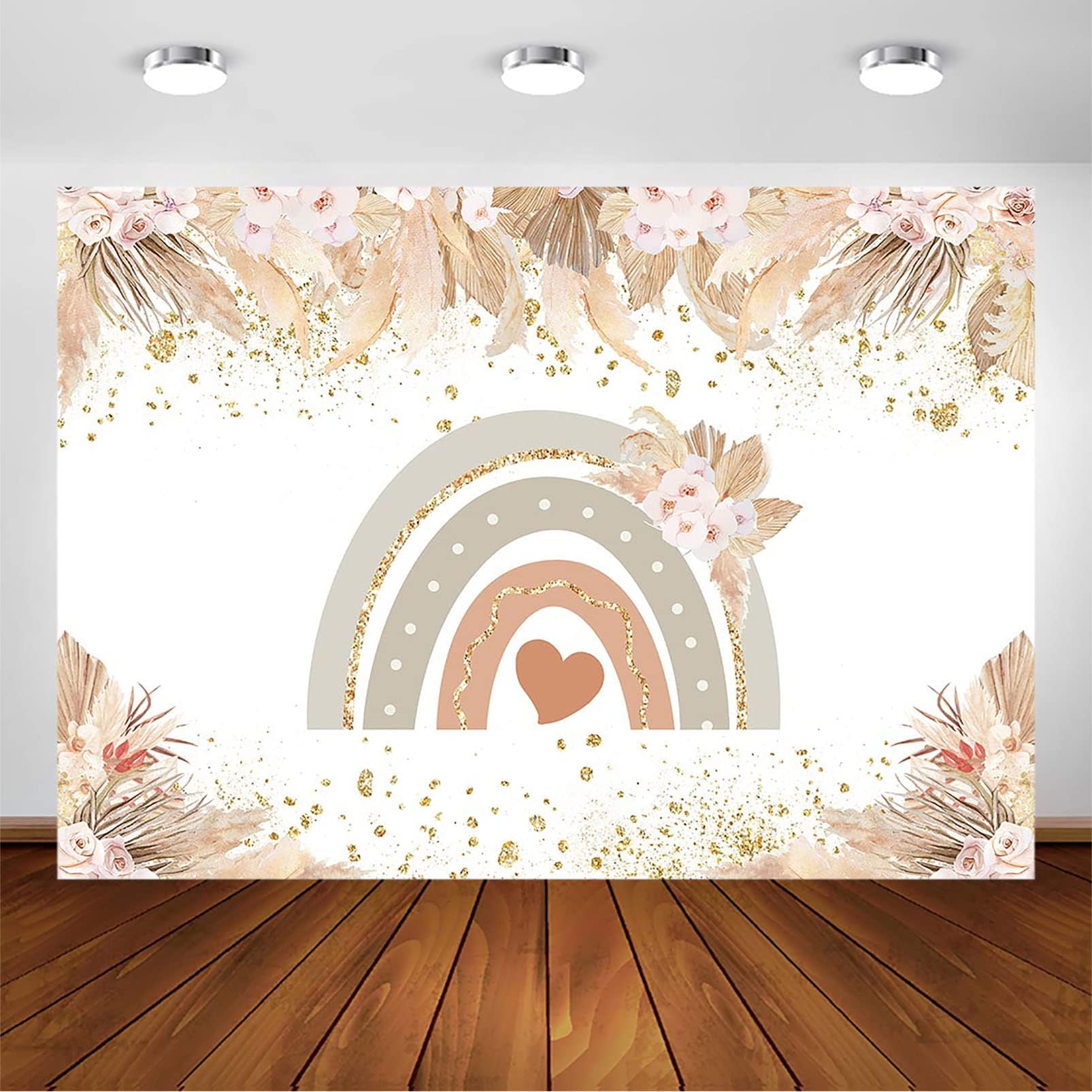 Amazon.com : OFILA Boho Rainbow Baby Shower Backdrop 5x3ft A Little Ray ...