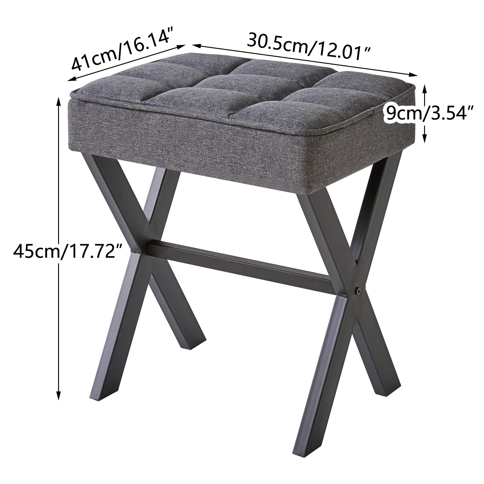 IBUYKE Square Makeup Stool with X-Leg Foot Rest, Linen Footrest Stool ...