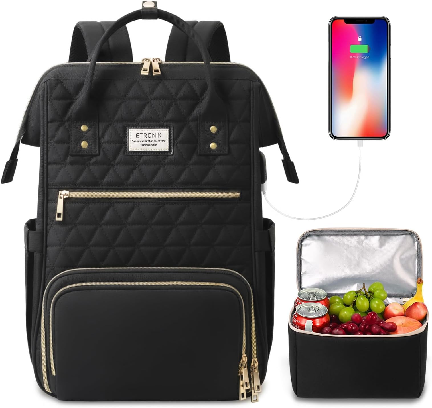 Lunch Backpack, 15.6in Laptop Backpack with USB Charging Port, Teacher ...