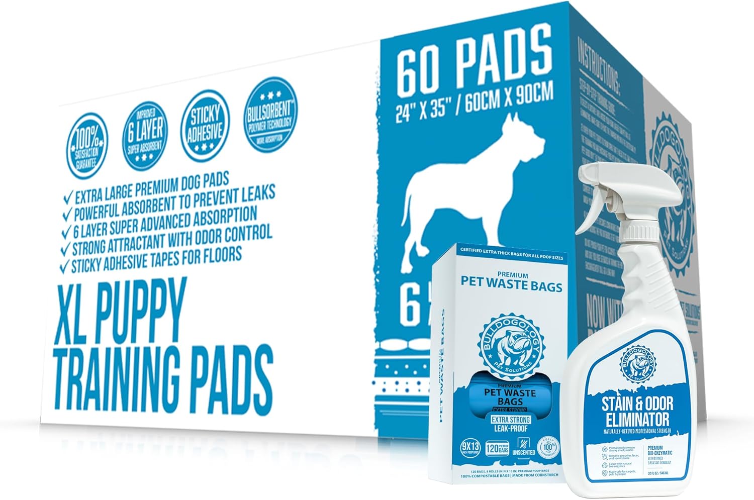Amazon.com: 60-Count XL Dog Pads w Stain & Odor Remover and Dog Poop ...