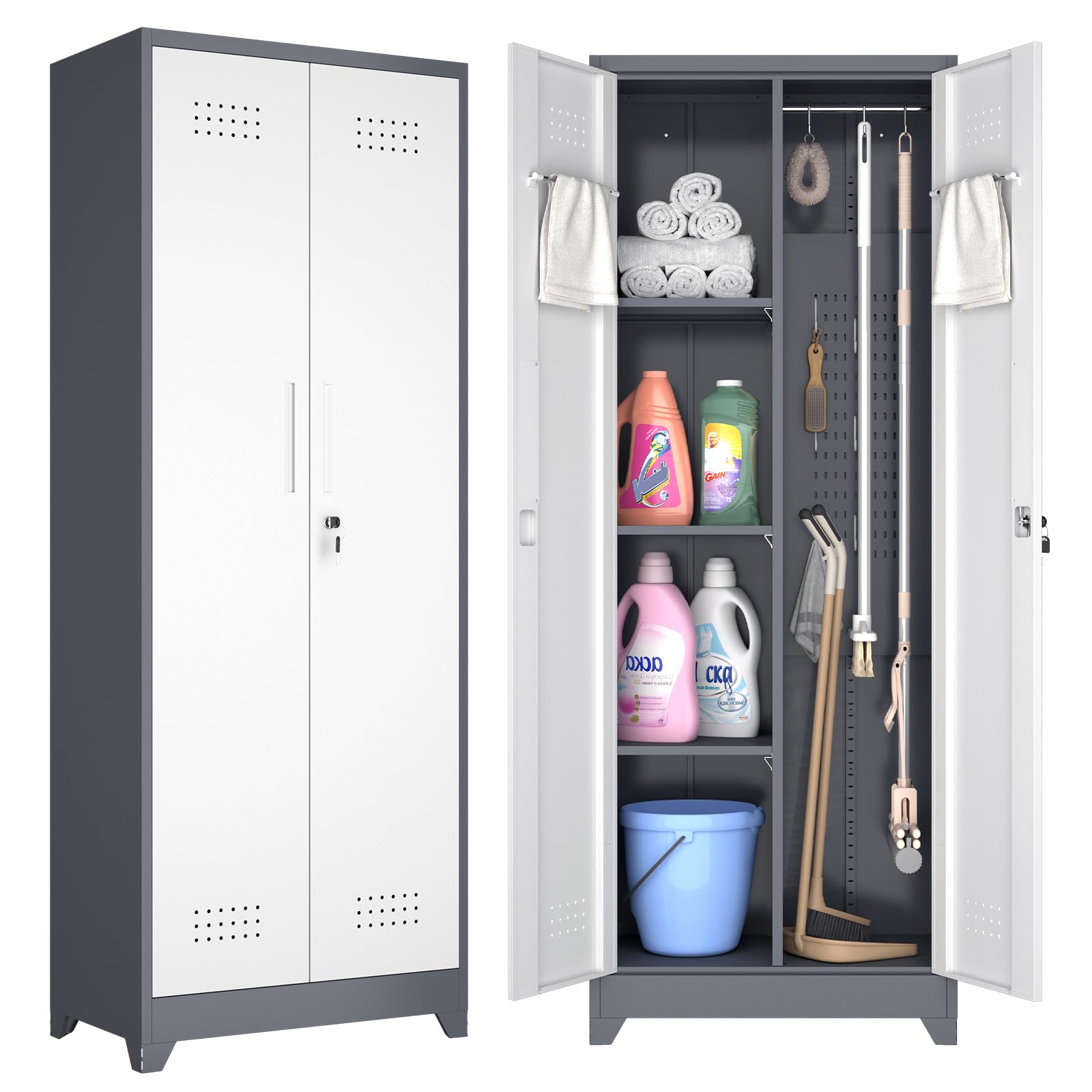Amazon.com: GREATMEET 65"H Broom Closet, Broom Closet Storage Cabinet ...