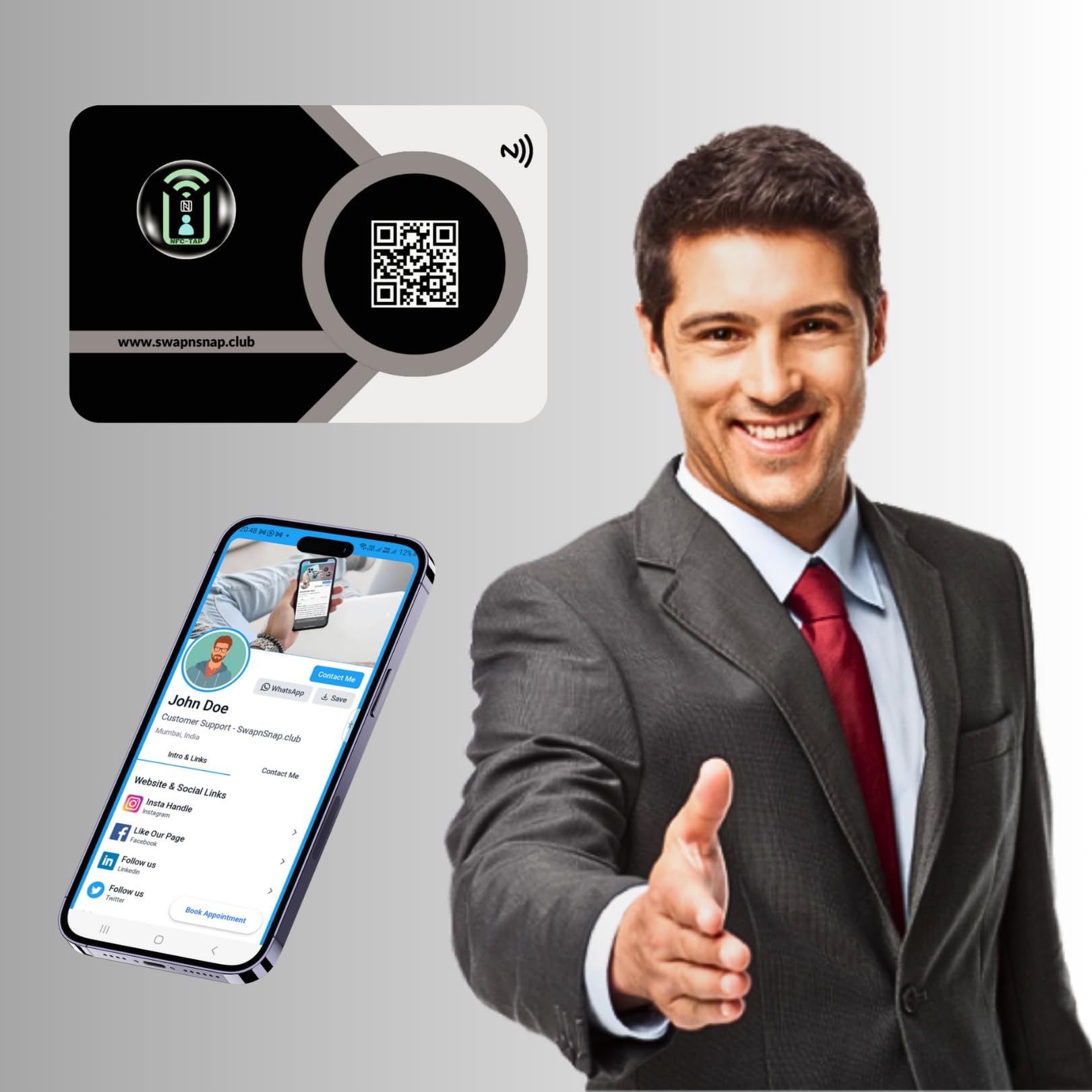 SwapnSnap NFC Digital Business Card with Unique QR Code, Social Media ...