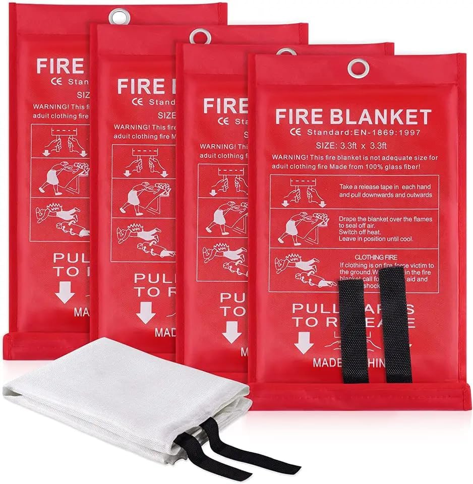 Amazon.com: Emergency Fire Blanket for Home and Kitchen (4 Pack) Fire ...