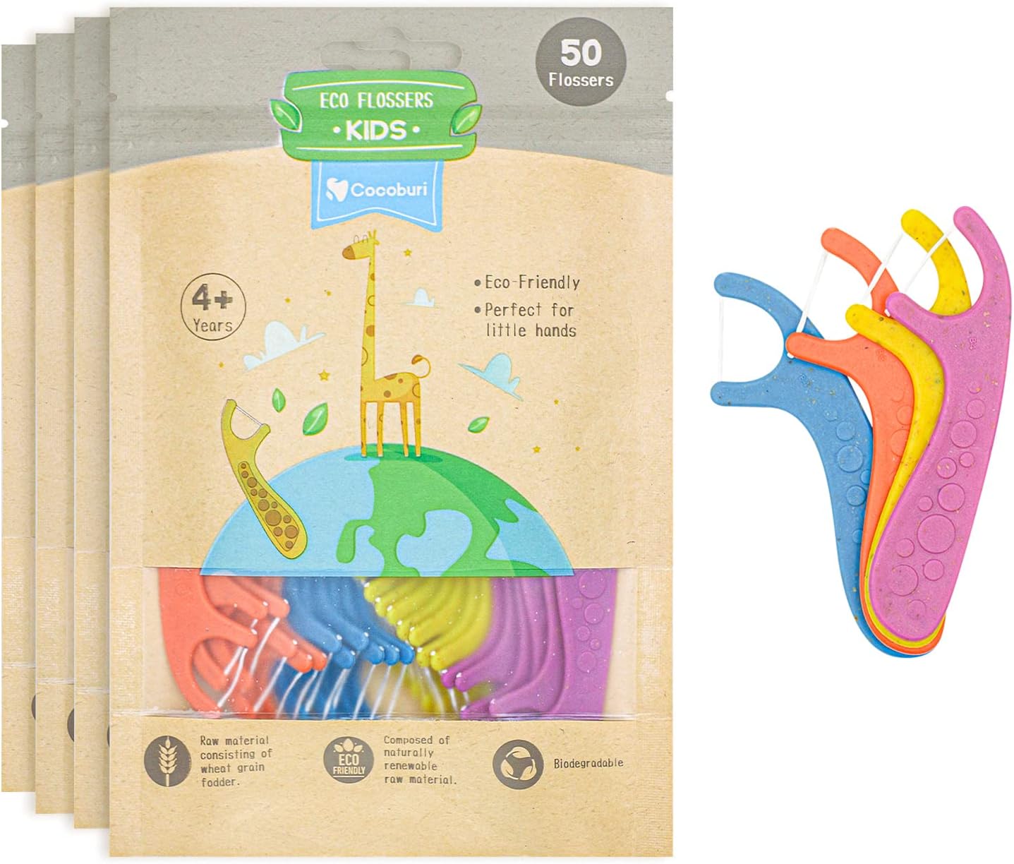 Amazon.com : COCOBURI Kids Floss Picks Biodegradable Dental Floss Stick ...