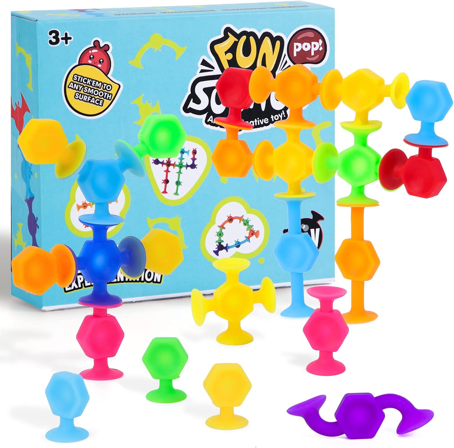 Amazon.com: Suction Bath Toys 38 Pcs Geometry Slicone Sucker Toys for ...