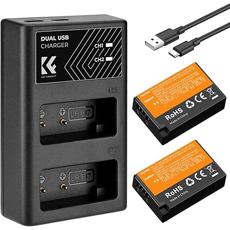 K&F Concept 2-Pack LP-E17 Batteries and Dual USB Charger for Canon EOS RP R10, Rebel T8i, T7i ...