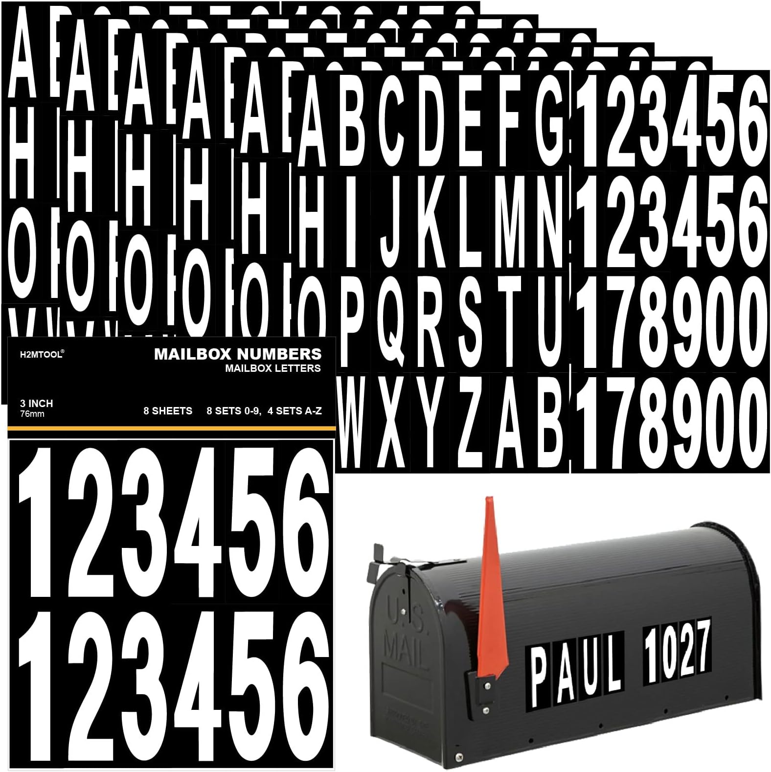 Mailbox Numbers for Outside, H2MTOOL 12 Sheets 3 inch 0-9 A-Z Vinyl ...
