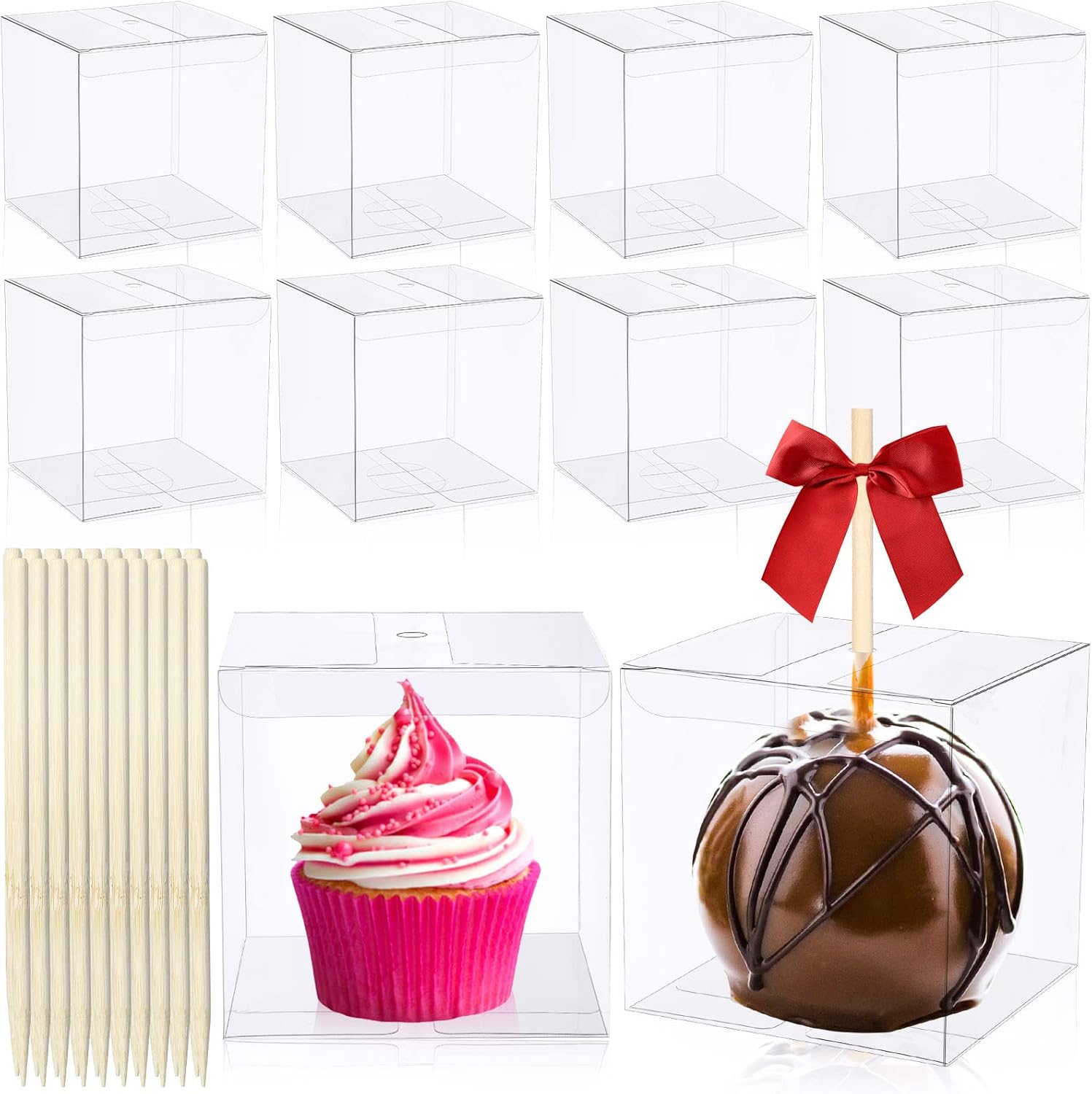 Amazon.com: 80 Pcs Candy Apple Boxes with Hole and Sticks Clear Candy ...