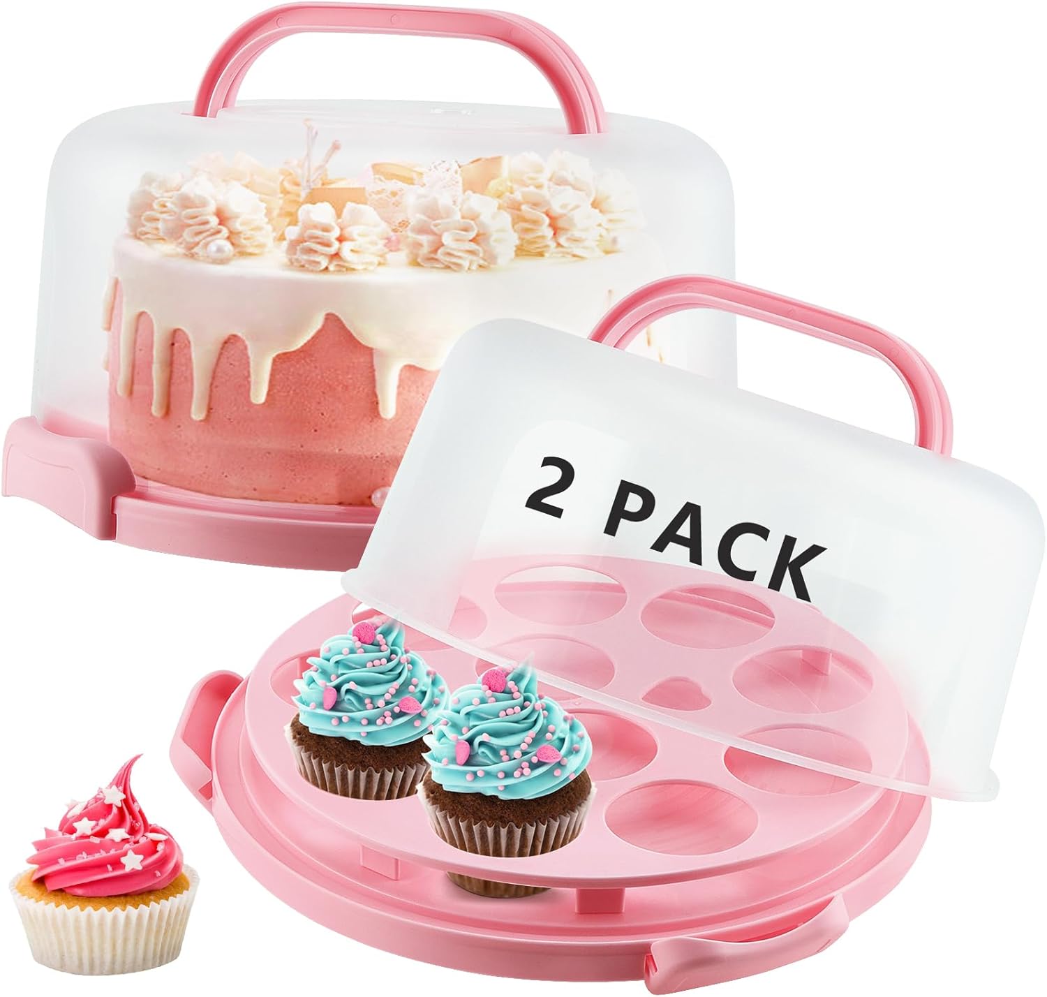 Amazon.com: HEIHAK 2 Pack Cake Carrier with Lid and Collapsible Handle ...