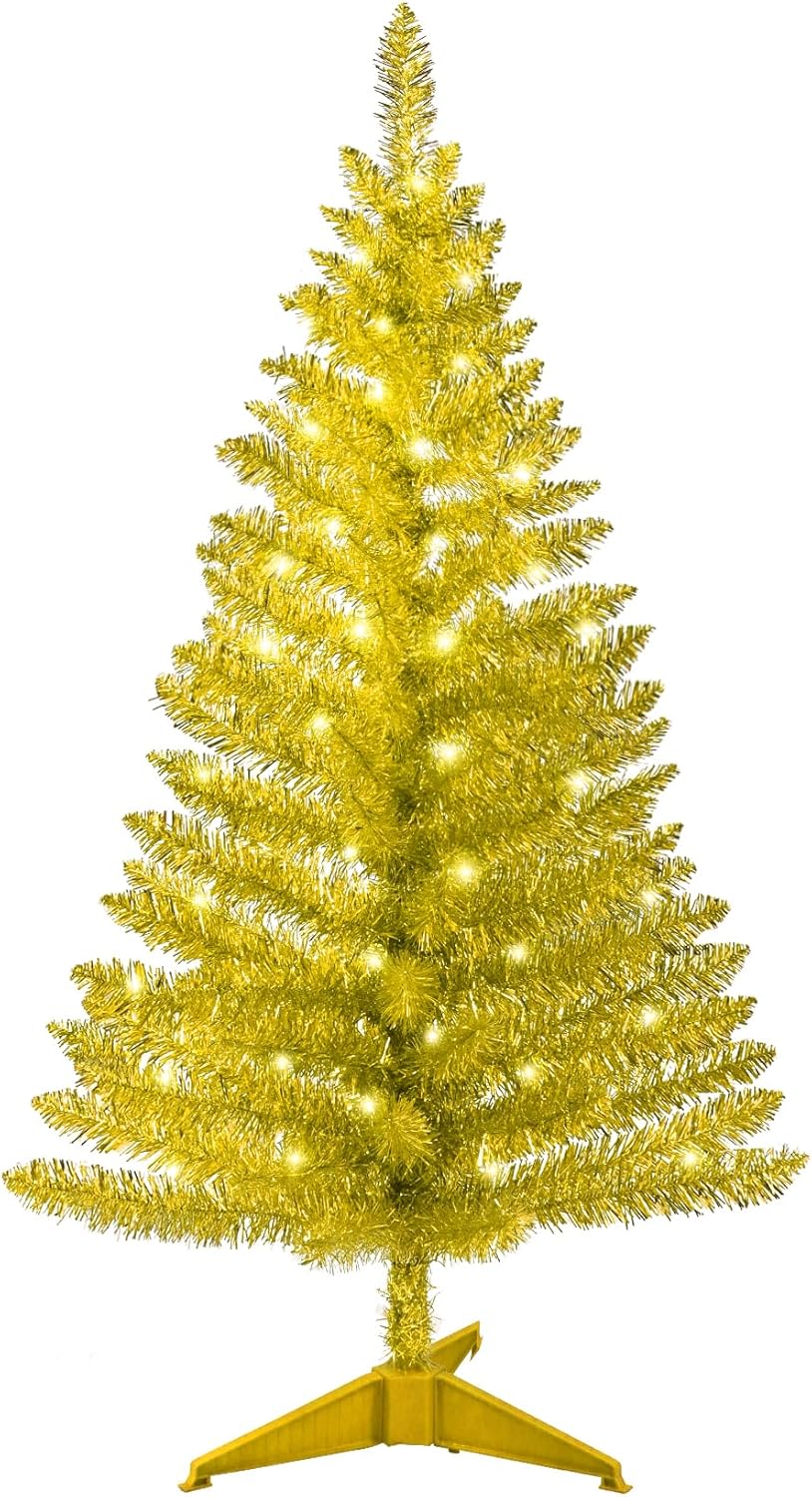 Amazon.com: 4ft Lighted Artificial Gold Christmas Tree, Not Pre-lit ...
