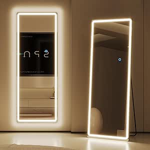 LVSOMT Full Length Mirror with Lights, 153x50cm LED Free Standing ...