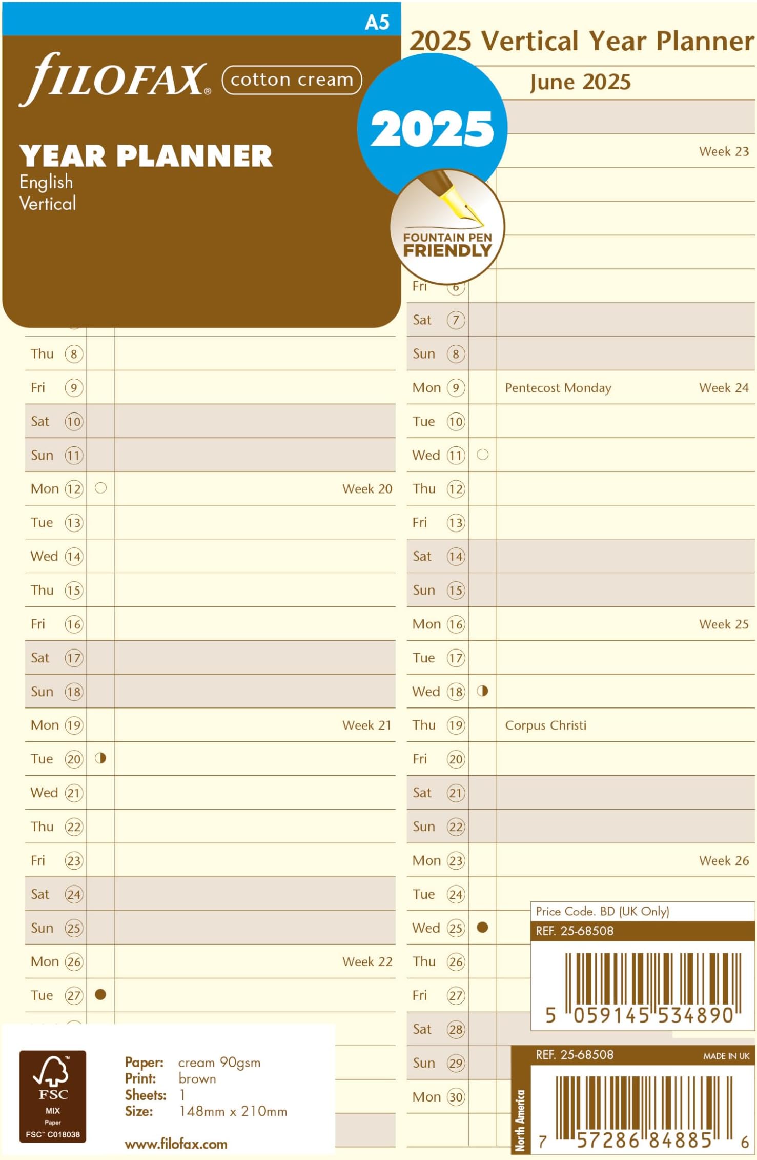 Amazon.com : Filofax Calendar Diary Refill, A5 Size, Vertical Year ...