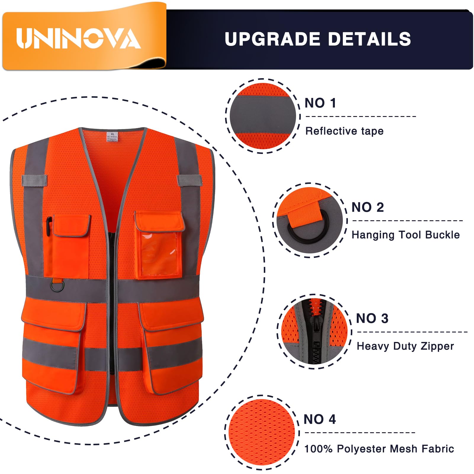 Snapklik.com : UNINOVA High Visibility Safety Vest - Multi Pockets ...