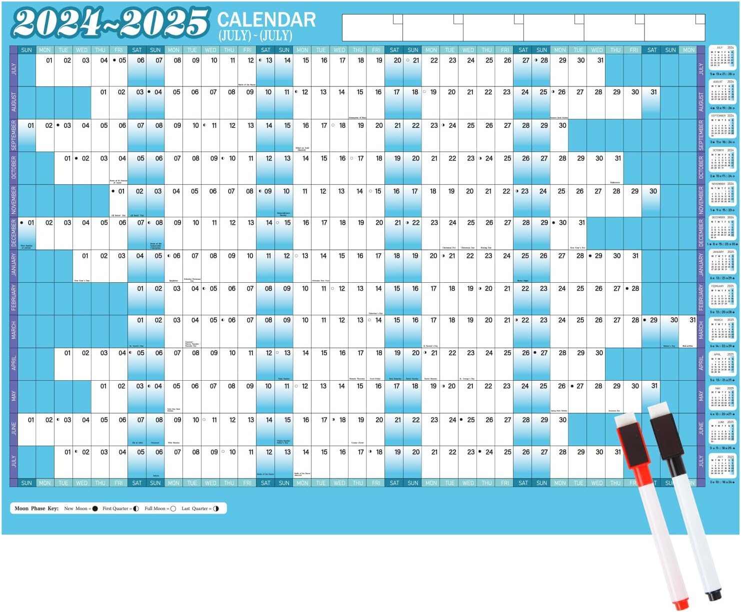 JOFONY Wall Planner 2024-2025 Yearly Calendar JULY 2024 - JULY 2025 ...