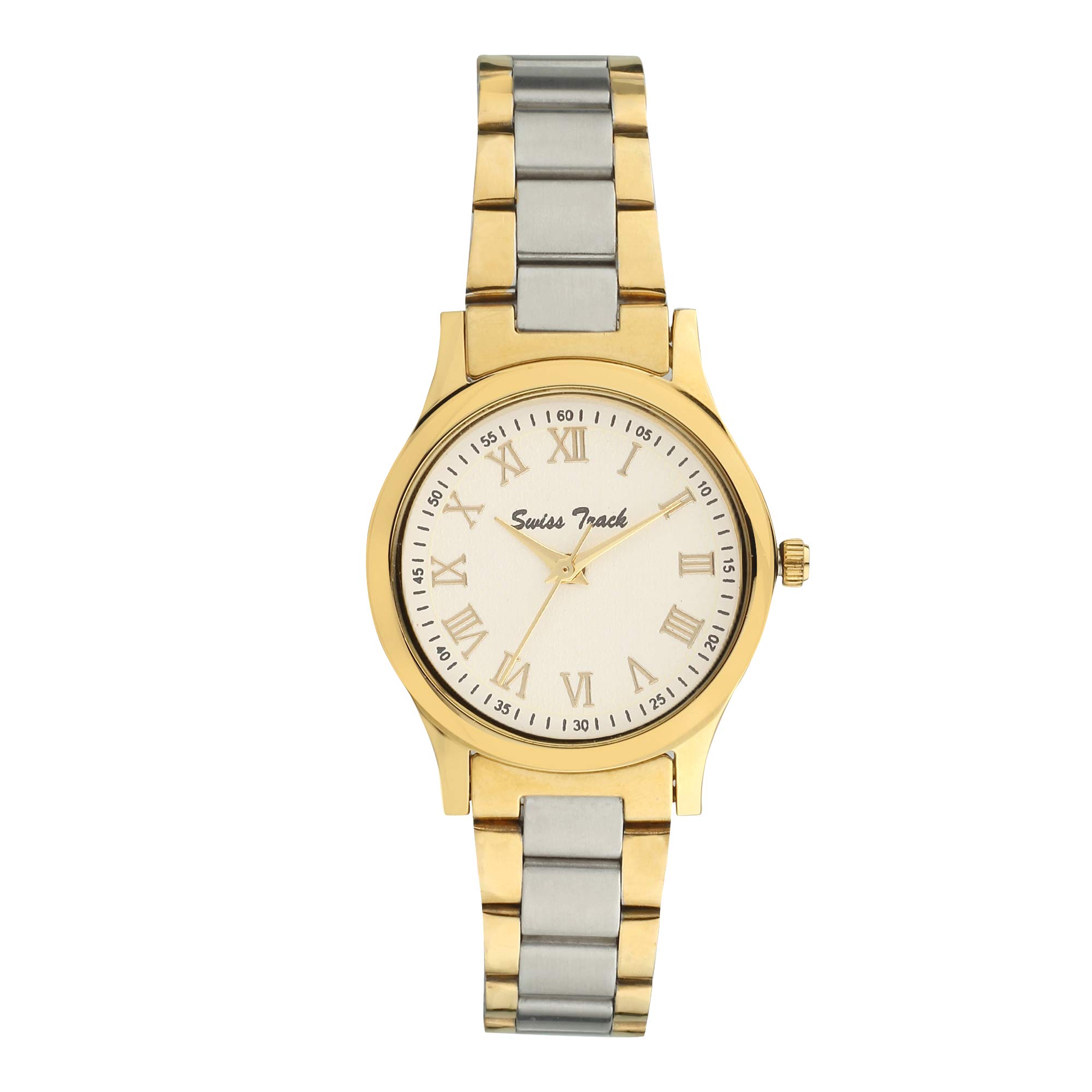 Buy swiss track Analogue Women Watch White Dial Silver & Gold Colored ...