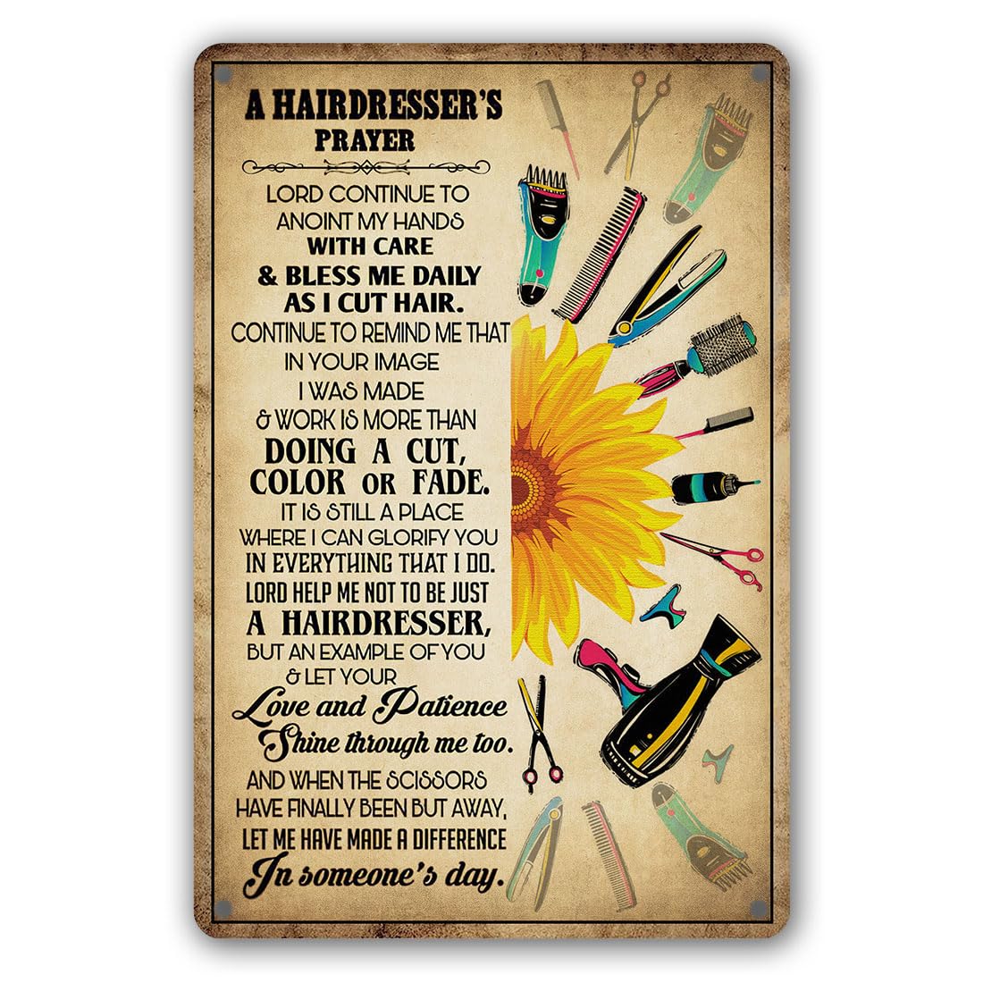 Amazon.com: A Hairdresser's Prayer Metal Sign Hair Salon Wall Decor ...