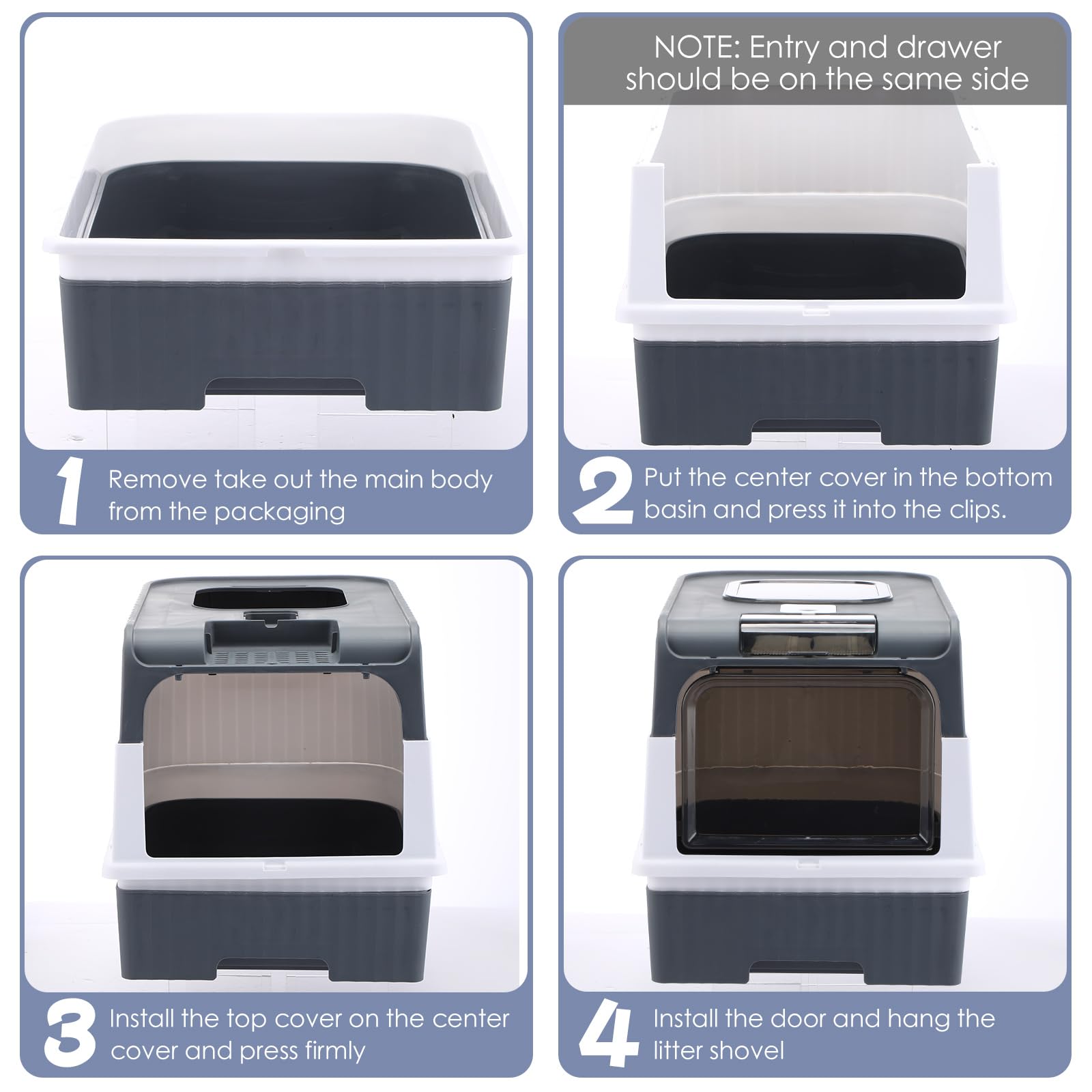Mumufy 2 Pack Large Foldable Litter Box with Lid Enclosed Cat Potty ...