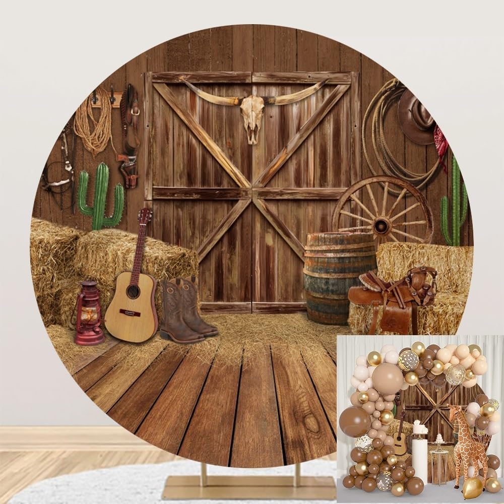 Amazon.com : TTQYFNM 7.5x7.5ft Western Cowboy Round Backdrop Cover Polyester Wild West Rustic ...