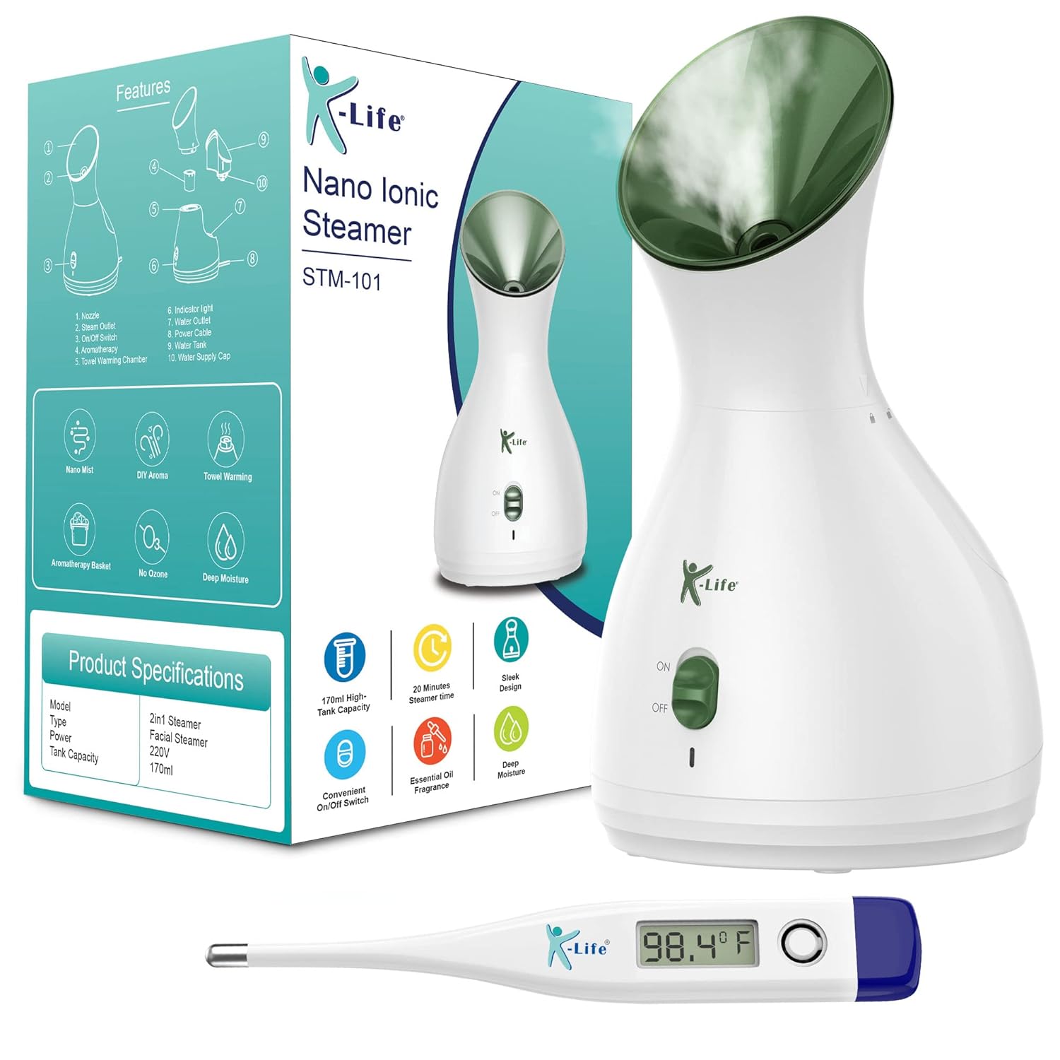 k-life Nano Ionic Facial Spa Vaporizer for Cold & Cough Sinus Steamer ...