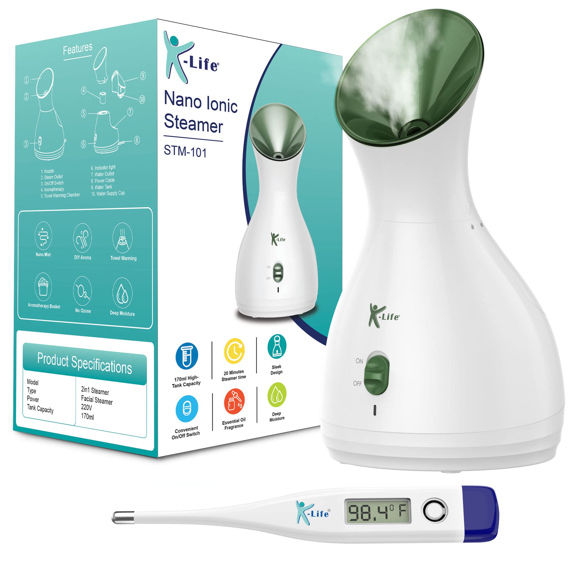 k-life Nano Ionic Facial Spa Vaporizer for Cold & Cough Sinus Steamer ...