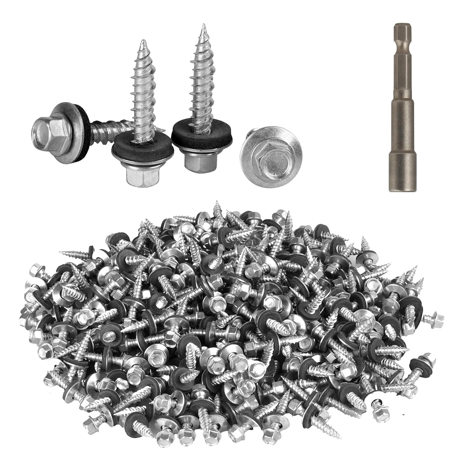 AOKLIT Hex Head Roofing Screws #10 × 1 Inch, 500Pcs Zinc Plated Self Tapping Metal Roof Screws ...