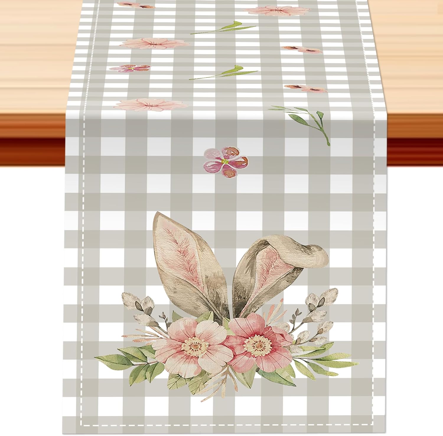 Amazon.com: Easter Buffalo Plaid Flower Bunny Ears Table Runner 13x72 ...