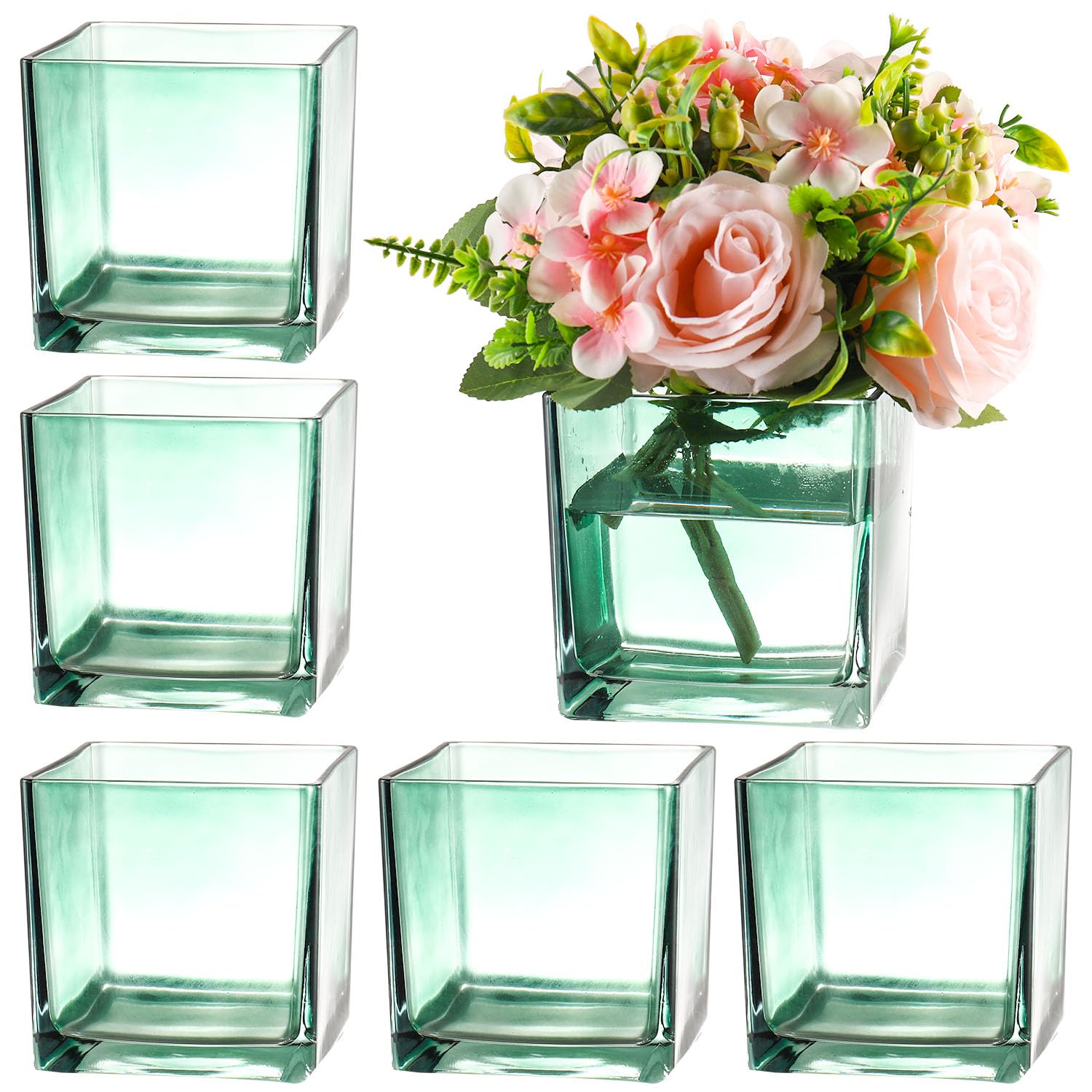 Amazon.com: MARTAGE Square Glass Vases Set of 6, Flower Vases for ...