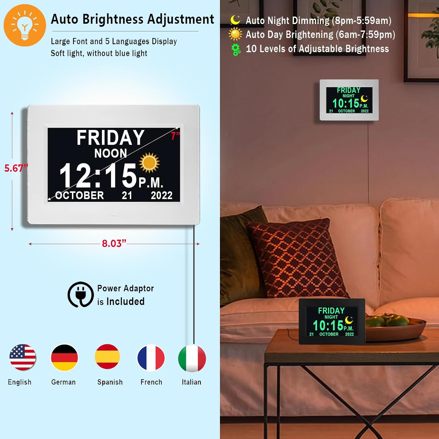 Reloj digital con fecha y semana para personas mayores, calendario no ...