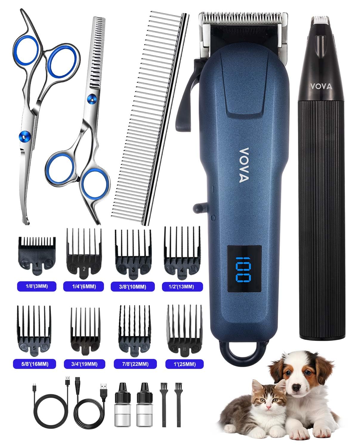Dog Grooming Kits, 5 In 1 Professional Dog Clippers&Paw Trimmer ...