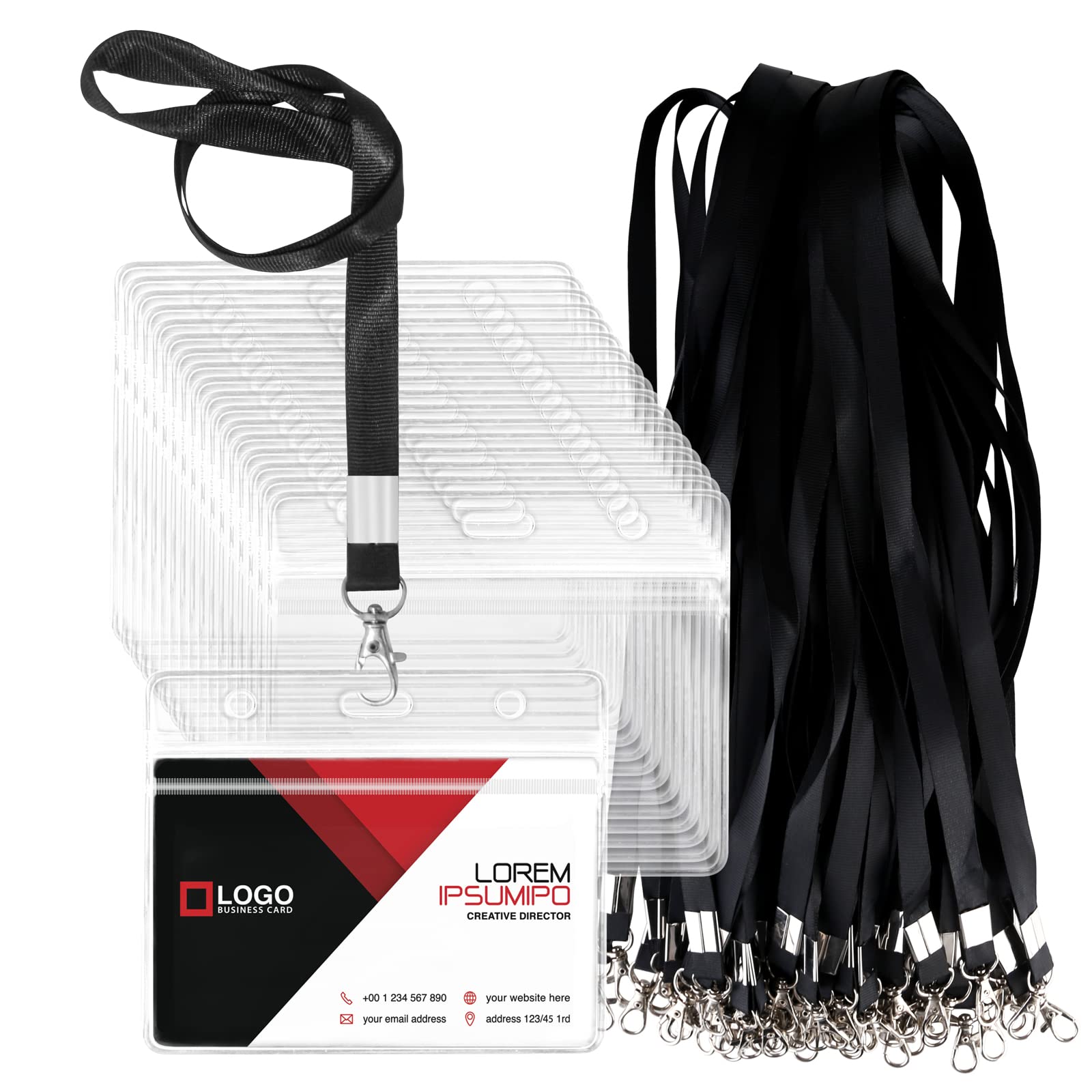 Amazon.com : 50 Pack Clear Badge Holder with Neck Lanyards,Horizontal ...